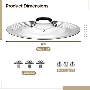 8.25-12.6" Inches Universal Lid for Pans Pots, Universal Pan Lid with Clear Window, Large Stainless Steel Pan Lid Cover for Cast Iron Skillets Frying Pans Woks