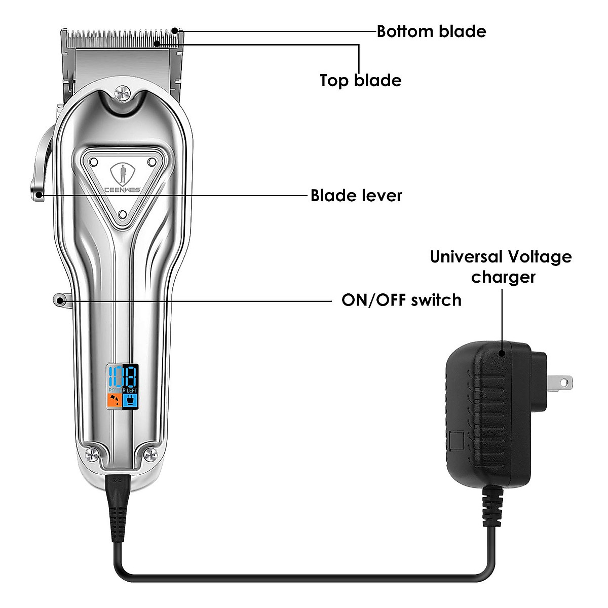 Ceenwes Hair Clippers Full Metal for Men Cordless LED Display Hair Trimmer with Hair Dressing Cape Barber Hair Cut Grooming Kit
