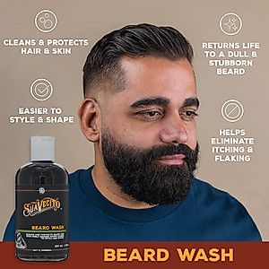 Suavecito Beard Wash Kit Men's Grooming & Cleansing Avocado Oil Shea Butter Olive Oil Nourishing Wash, Conditioner, Comb, Travel Bag