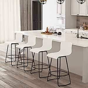 POINTANT Bar Stools Set of 4 Bar Stools Counter Height Bar Stools Modern Swivel Bar Stools Bar Chairs with Back Plastic 26" Metal Bar Stools Counter Height,White