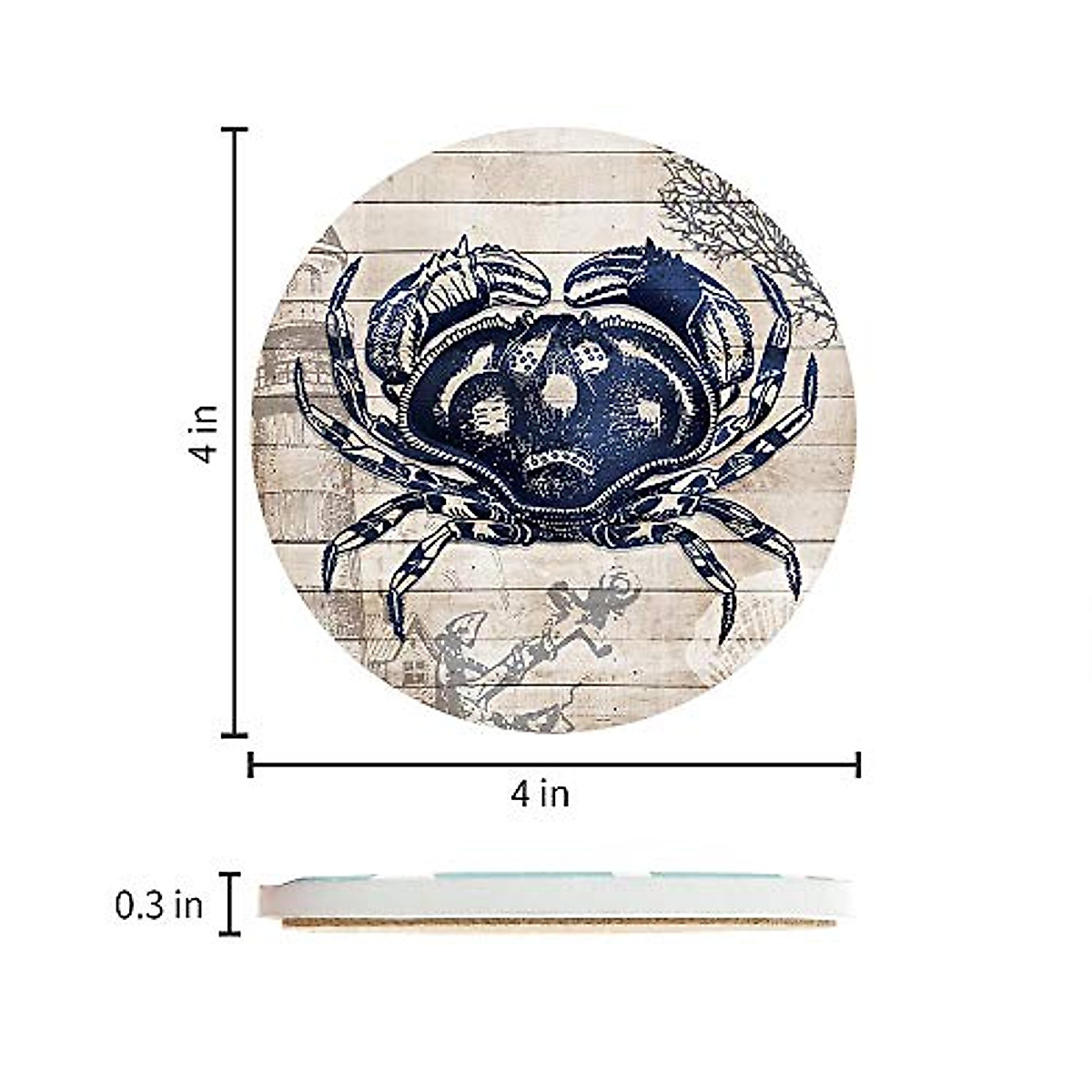 Absorbent Coasters Natural Ceramic Thirsty Stone Navy Blue Octopus Seahorse Crab Turtle Ocean Theme Coaster Set for Drinks Cork Backing (sea Animals)…