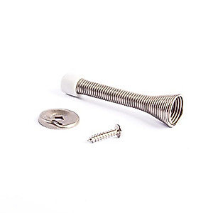 Spring Door Stopper with Rubber Bumper - Pack of 4 Door Knob Wall Protector 3 ¼” Flexible Heavy Duty Door Stop – Low Mounted White Wall Bumper for Home/Offices/Schools (Nickel)