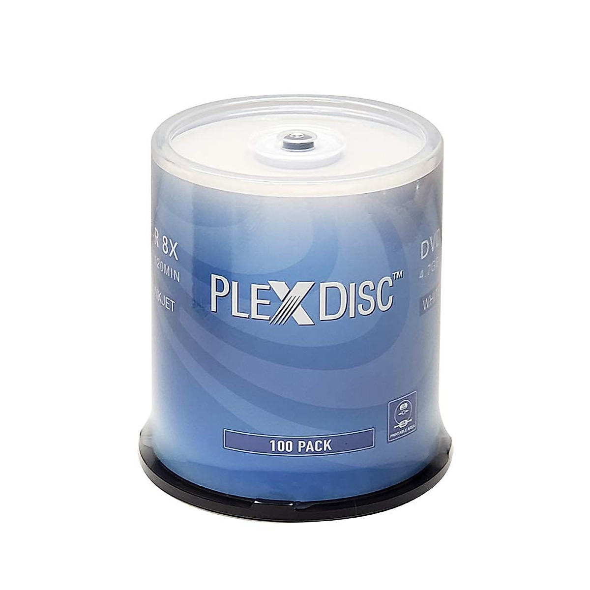 PlexDisc DVD-R 4.7GB 8X White Inkjet Hub Printable Disc - 100pk Spindle (FFP) 637-215-BX