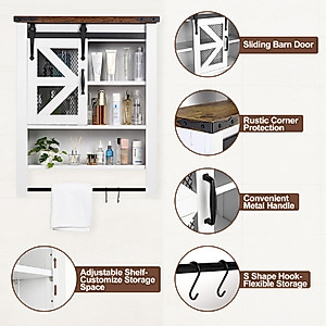 GAOMON Bathroom Organizer Cabinet, Over The Toilet Bathroom Cabinet with Towels Bar & Hooks, 3-Tier Over Toilet Cabinet with Sliding Barn Door for Bathroom Laundry Kitchen, Wall Mounted