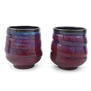 Modern Artisans Plum Perfect Spiral Stoneware Tea Cups, American Made Pottery, Set of (2) 8-Ounce Cups