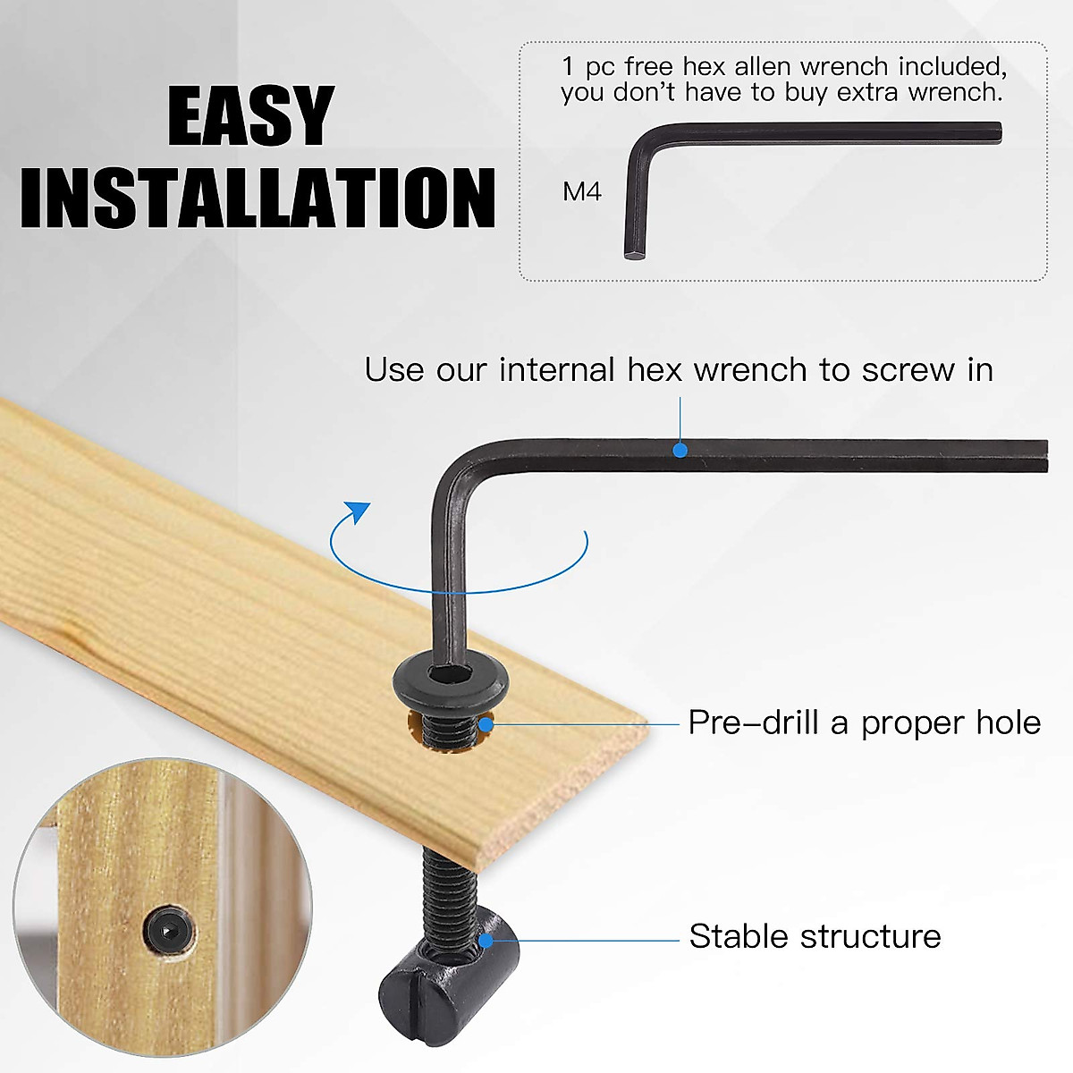 Glarks 141Pcs M6x15/ 20/25/ 30/35/ 40/45/ 50/55/ 60/65/ 70/75/ 80mm Baby Bed Crib Screws Hardware Replacement Kit, Black Hex Socket Cap Bolts Screws and Nuts Assortment Kit with a Allen Wrench