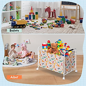 STORAGEIDEAS Large Toy Box Cart with Wheels, Sturdy Kids Toy Storage Organizer, Toy Chest Storage Bins Baskets for Boys, Girls in Living Room, Nursery, Playroom, Bedroom, 1 Large Section, Dinosaur