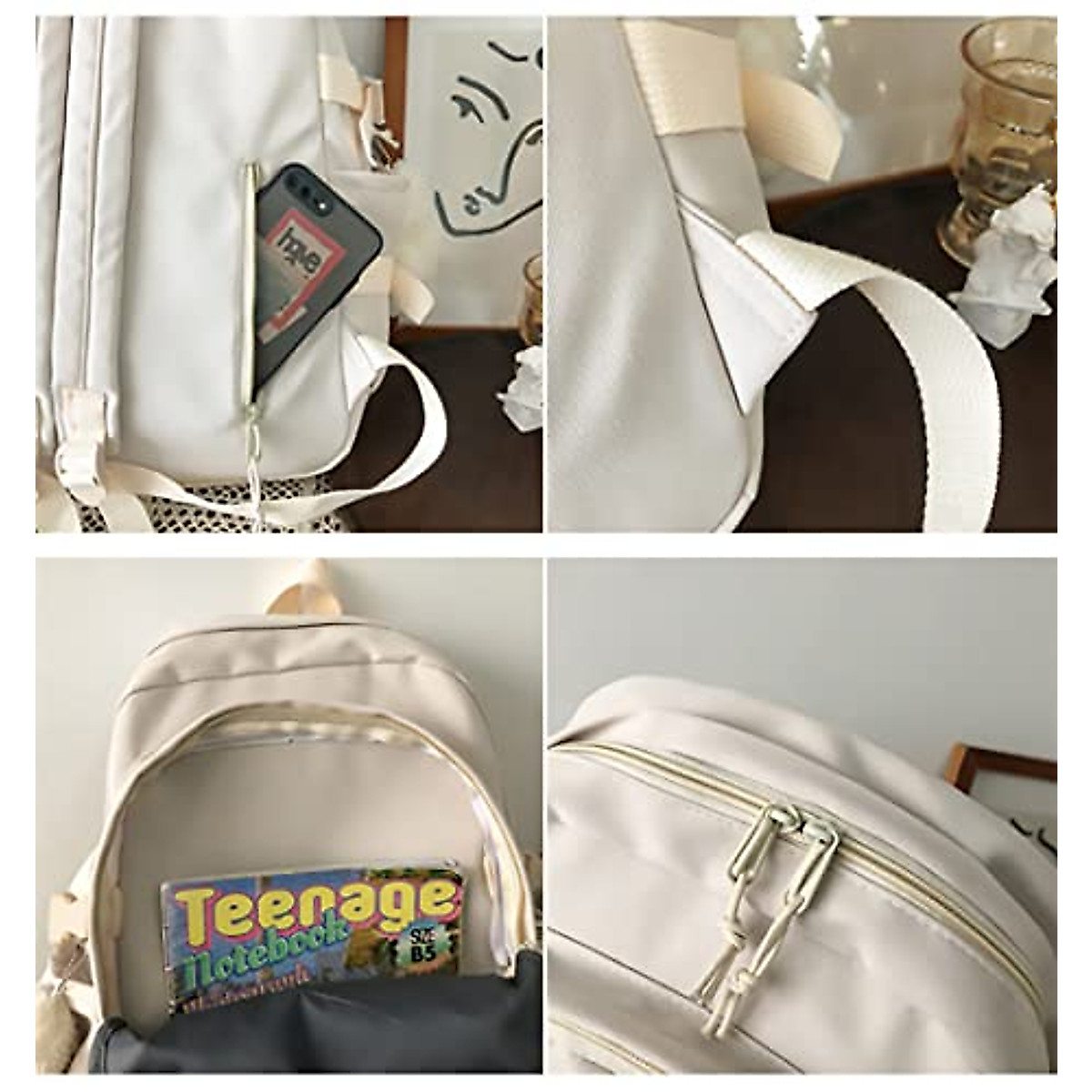 ASNAT Cute Backpack with Kawaii Pin and Accessories Back to School Bag Large Capacity (Black)