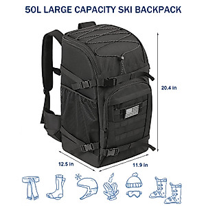 DAUSROOB Ski Boot Bag Snowboard and Ski Backpack 50L Padded Travel Boot Bag for Snowboard Boots, Helmet, Goggles, Gloves Durable Unisex Ski Bag