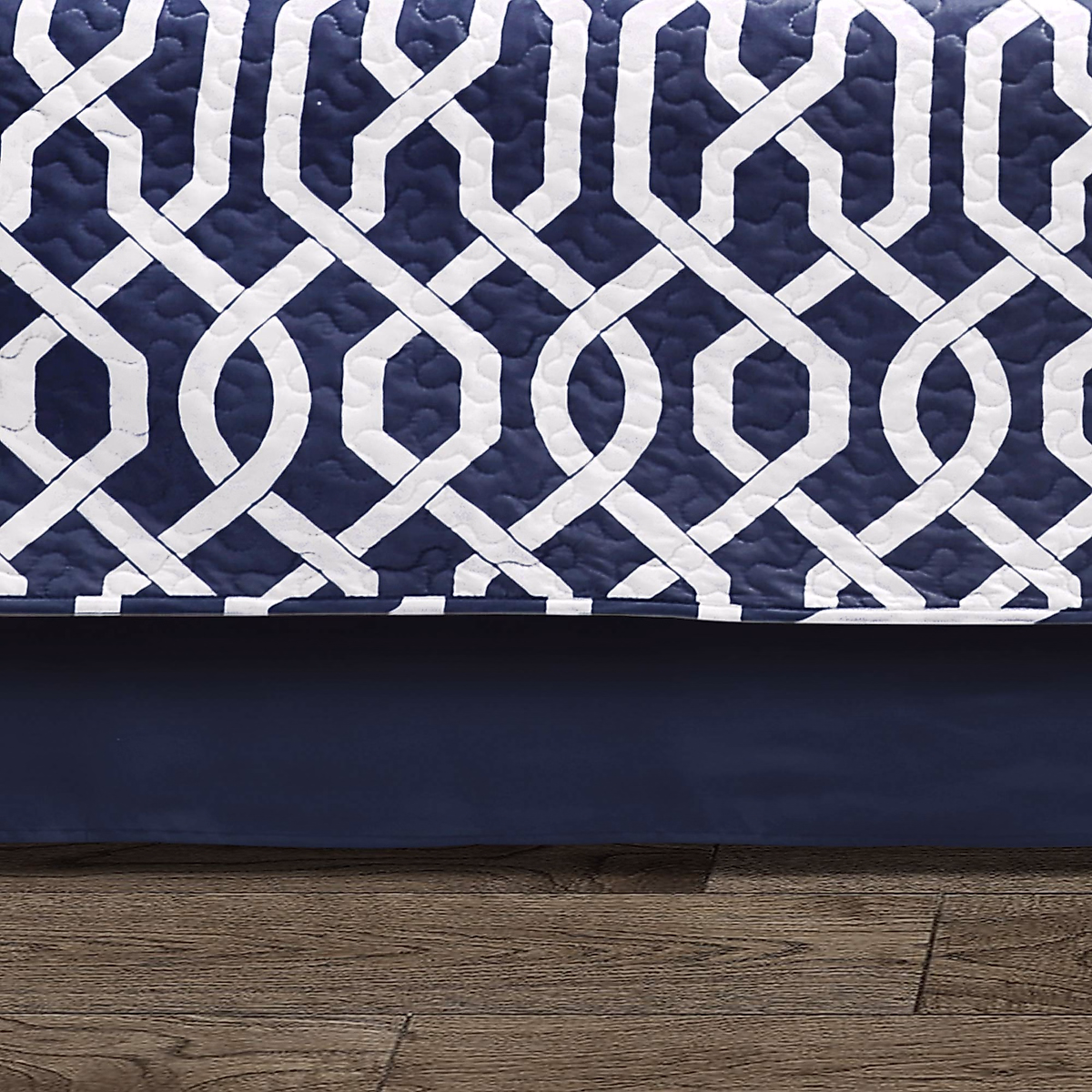 Lush Decor Navy and White Edward Trellis Patterned Daybed Cover Set Includes Bed Skirt, Pillow Shams and Cases, 75" X 39", 6 Piece