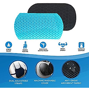 Gel Lumbar Support Pillow for Office Chair Back Support Pillow for Car, Wheelchair, Gaming Chair, Recliner - Gel Back Cushion for Back Pain Relief Improve Posture - Mesh Cover Double Adjustable Straps