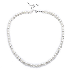 Pearl Necklace for Men, White Pearl Necklace for Women, 8MM Round Pearl Necklace, Pearl Jewelry 20" Length