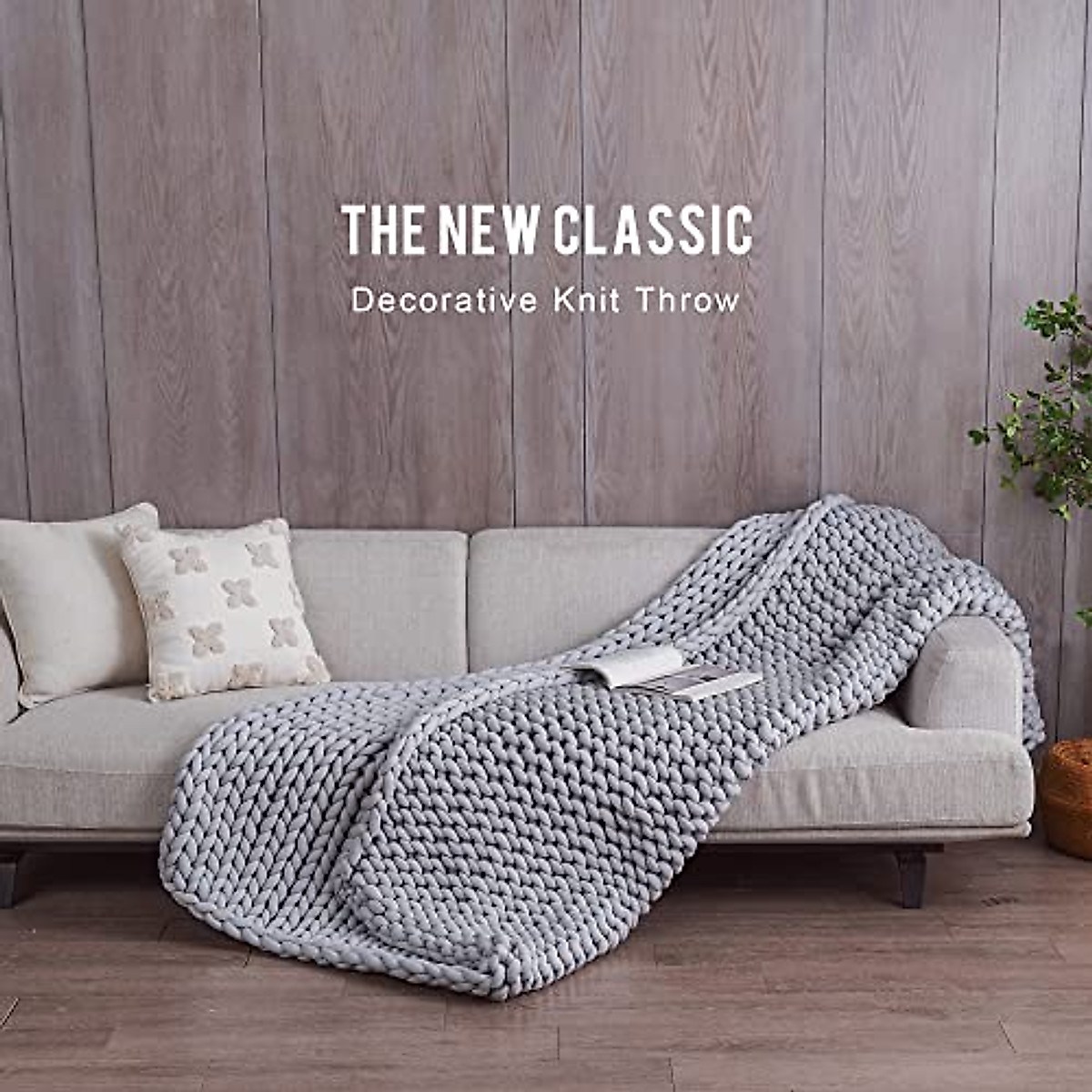 Uttermara Knit Weighted Blanket 10 Pounds 50x60 Inches, Weighted Blankets Knitted, Grey + Blanket Hoodie Women and Men with Giant Front Pocket Elastic Sleeve, Gray