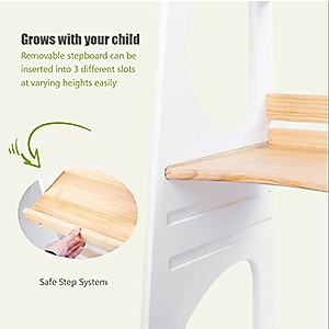 EKOUPLUS Wooden Step Stool for Kids, Premium Adjustable Height Toddler Stool Kids Step Stool with Handle and Safety Rail, Perfect for Kitchen, Bathroom and Bedroom