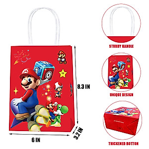 16PCS Party Gift Bags for Super Bros Birthday Party Supplies, Party Favor Bags for Bro Cartoon Birthday Party Supplies, Goody Candy Treat Bags for Super Bros Party Favors Decor Super Bros Themed