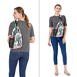 MOSISO Sling Backpack,Travel Hiking Daypack Pattern Rope Crossbody Shoulder Bag, Cactus