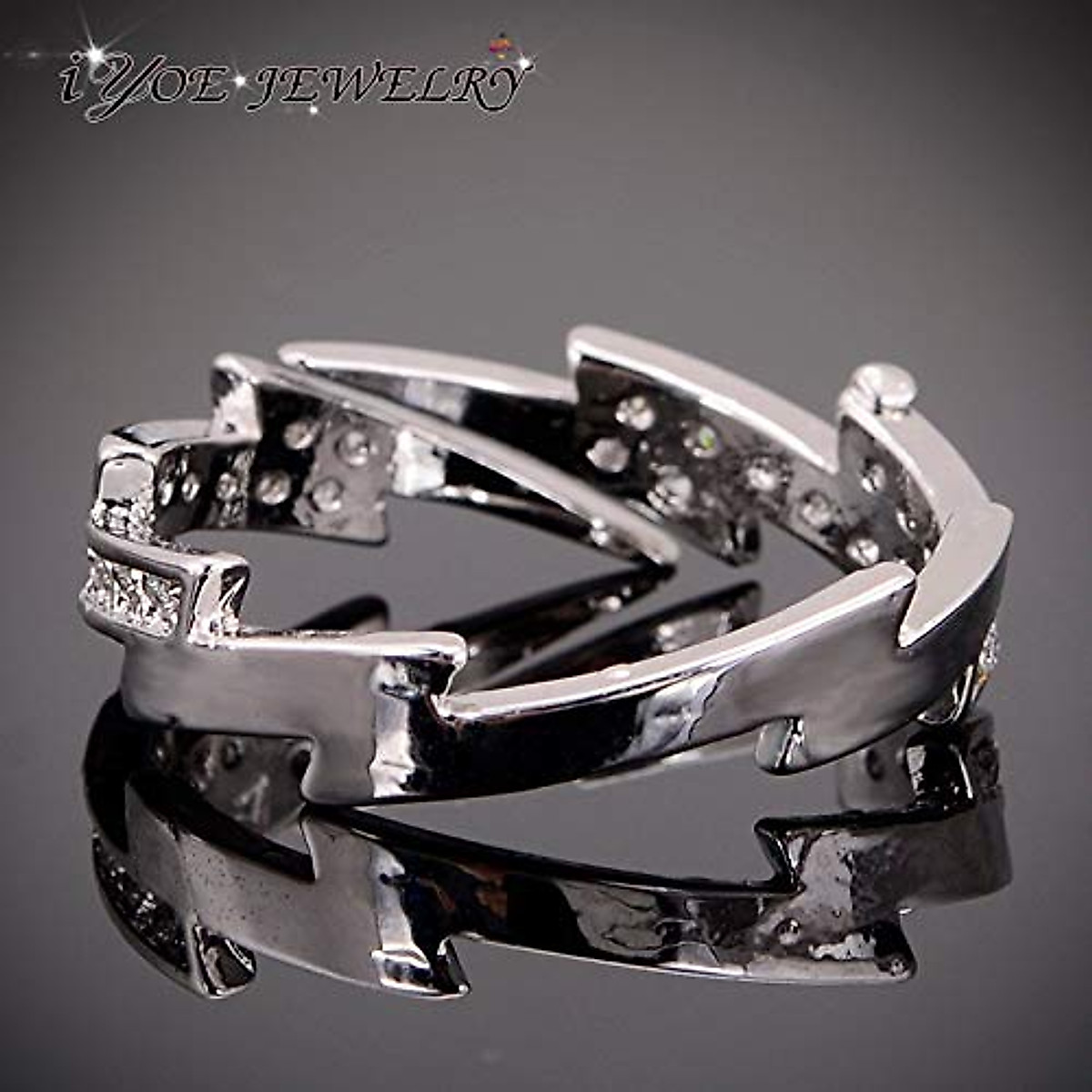 QIAN0813 18K Rose Gold Tone Adjustable Open Finger Rings Lightning Bolt for Women Shining Cubic Zircon CZ Ring Fashion Jewelry (18K white gold)