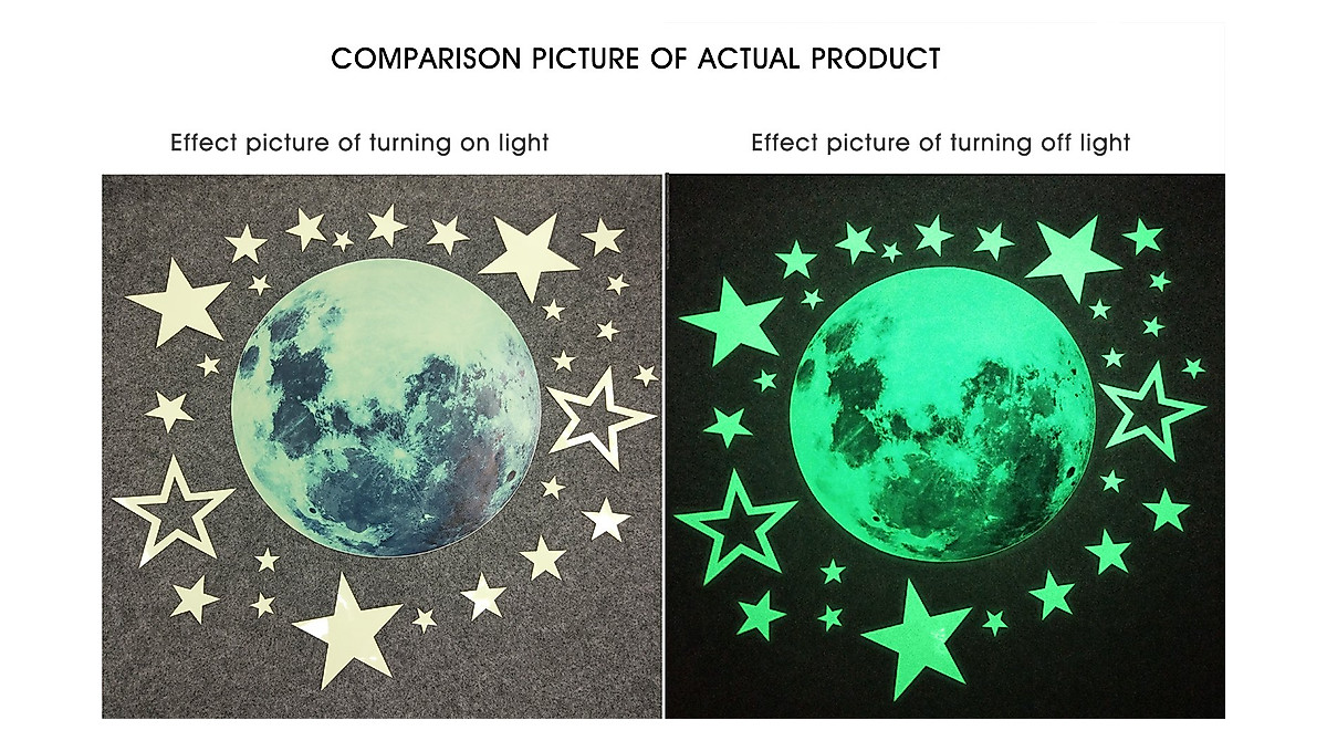 Marsway Kids Glow in The Dark Moon and Stars Wall Decals