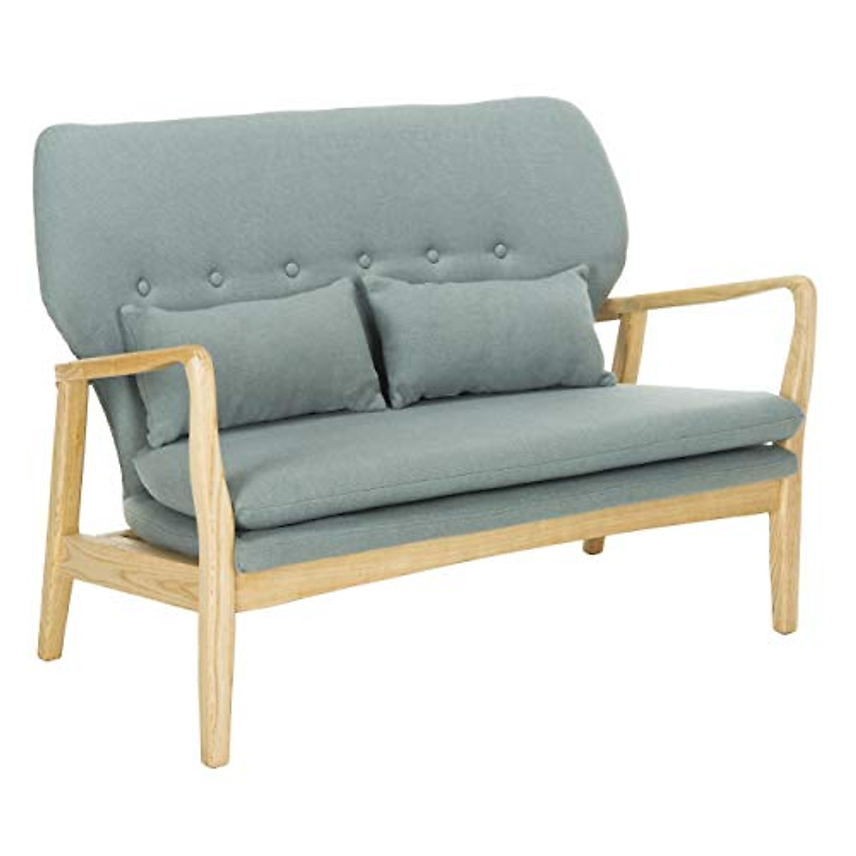 Safavieh Home Ellaria Modern Blue and Natural Settee Loveseat with Pillows