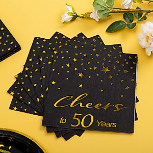 HOMIX 50th Birthday Plates and Napkins and Cups Sets Serves 30, 9" Dinner Paper Plates 7" Dessert Paper Plates 9 oz Cups 3 Ply Napkins 50th Birthday Party Supplies and Decorations for Men and Women