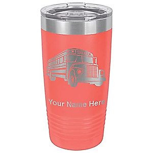 LaserGram 20oz Vacuum Insulated Tumbler Mug, School Bus, Personalized Engraving Included (Coral)