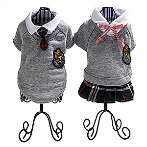 KINDD Pet Clothing Clothes for Dogs Campus Style Lovers Outfit Small Dog Puppy Plaid Dog Dress Hoodie Sweatshirts Pet Clothes, Grey for gril, XL