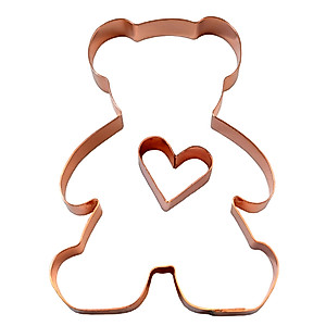 Valentines Day Teddy Bear with Heart Cookie Cutter 3.75 X 5.25 inches - Handcrafted Copper Cookie Cutters by The Fussy Pup