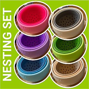 SIFTR (PINK) Nesting Can Strainer Mini Colander Set - Space Saving Small Colanders and Strainers - Multi Use Kitchen Gadget - Silicone Can Strainer