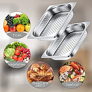 2 Pack Deep Perforated Steam Pan Stainless Steel Half Size Perforated Steam Table Food Pan Restaurant Supplies for Kitchen (12.8'' x 2.56'' x 10.43'')