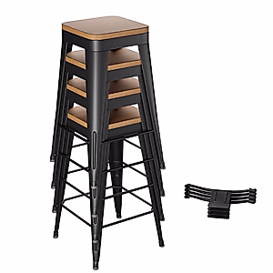 POINTANT Bar Stools Set of 4 Metal Bar Stool Counter Height Bar Stools Black, Modern Bar Chairs with Back and Wooden Seat 30" Bar Stools Counter Height