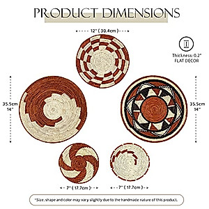 Artizenway Handmade Flat Wall Decor Basket Set of 5-Boho Wall Hanging Basket Crafted From Date Palm Leaves -Suitable For Bedroom, Living Room, Rest Room Or Dining Table