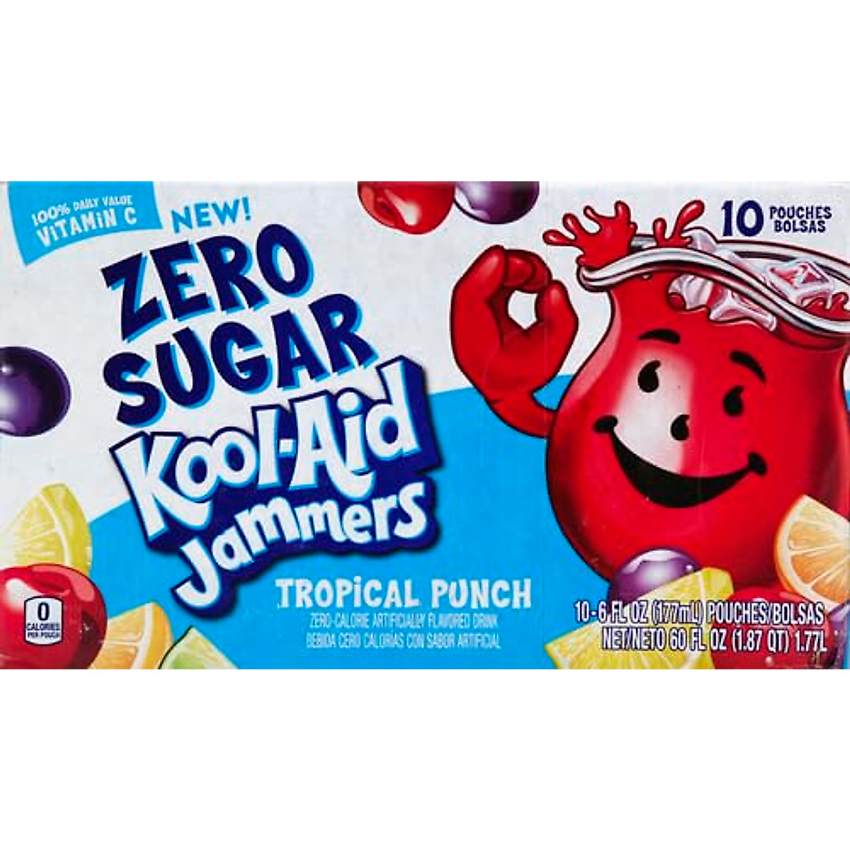 Kool-Aid Jammers Tropical Punch Zero Sugar Artificially Flavored Kids Soft Drink (10 ct Box, 6 fl oz Pouches)