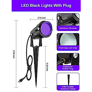 ZUCKEO Outdoor Blacklight Spotlight LED Spot Black Light with US Plug, 15W IP66 Landscape Black Lights Fixtures for Glow Party Body Paint Fluorescent Poster Yard Garden House Decorating(4Pack)
