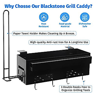 Thanps Upgraded Grill Caddy, Space Saving Griddle Caddy with Paper Tower Holder and Knife Holder Free Seconds Installation, BBQ Caddy for 28" 36" Blackstone Griddle, Gas Grill, Charcoal Grill