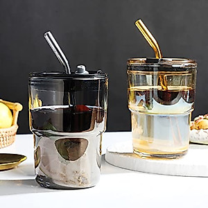 OUSFANAM Drinking Glass Cups With Bamboo-Lid And Straw Iced Coffee-Cup Suitable For Juice Water Soda-Tea Girl Birthday Gift 400ML Spill Proof Straw Cups For Adults