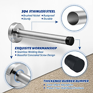 Door Stop, 6 Inch Door Stopper Extra Long Door Stops Stainless Steel Brushed Nickel Doorstops Wall Mounted Baseboard Door Stop Bumper Baby Proof Modern Metal Door Stoppers Extender Door Holder, Silver