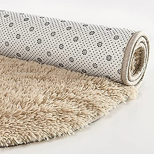 Softlife Fluffy Rugs for Bedroom, Shag Cute Area Rug for Girls and Kids Baby Room Home Decor, 2.6 x 5.3 Feet Oval Indoor Carpet for Nursery Dorm Living Room, Camel