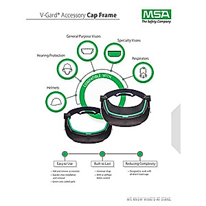 MSA 10115730 V-Gard Frame - General Purpose Applications, Fits Cap-Style Hard Hats, Black, High Density Polyethylene (HDPE), Includes Replaceable Debris Control Attachment, Durable & Reusable