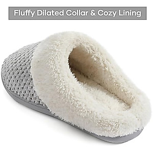 ULTRAIDEAS Women's Lamb-hug Comfy Fleece House Slippers Memory Foam, Slip-on House Shoes Indoor Outdoor (Grey, Size 9-10)
