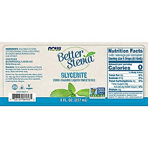 NOW Foods BetterStevia Organic Glycerite Zero-Calorie Liquid Sweetener Keto Friendly, Suitable for Diabetics, No Erythritol, 8-Ounce