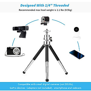 Tripod for Phone and Webcam, 4-9 inch Extendable Phone Webcam Tripod Stand with Phone Holder, (2rd Generation,Double-Layer), Lightweight Mini Tripod