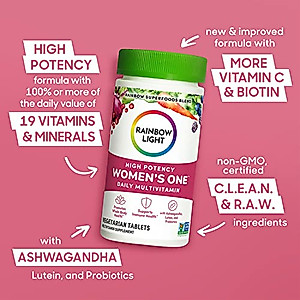 Rainbow Light Womens One High-Potency Daily Multivitamin, Womens Multivitamin Provides High-Potency Immune Support, With Vitamin C, Biotin and Ashwagandha, Vegetarian, 60 Count