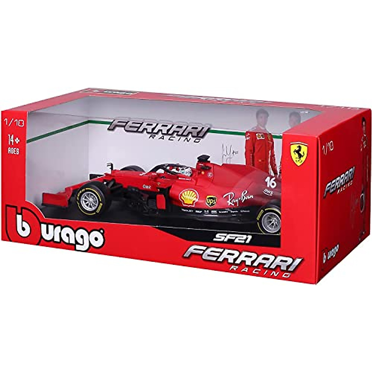 Bburago - 1/18 Scale Model Compatible with Ferrari F1 Racing SF21 # 16 Compatible with Charles Leclerc 2021 Formula 1 Racing Car Scale Model Collectible
