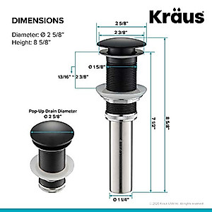 Kraus PU-10MB Pop-Up Drain, 8 5/8 Inch, Matte Black