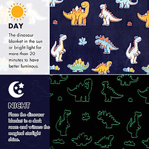 Glow in The Dark Dinosaur Blanket, Dinosaur Gifts Toys for Boys Kids, Best Christmas Birthday Valentine's Day Easter Presents for Kids Age 1-12 Year Old, Child Toddler Teen Soft Cozy Throw 50"x60"