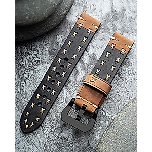 BINLUN Replacement Watch Bands Compatible with Samsung Galaxy Watch, Compatible with Huawei Watch, Compatible with Garmin Smartwatch Thick Oil Leather Watch Strap with X-Type Thick Line20/22/24mm