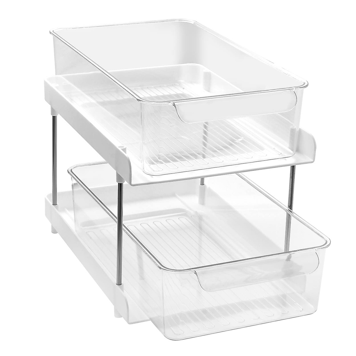Ruishetop Stackable Under Sink Cabinet Organizer, Multi-Purpose 2 Tier Drawers Sliding Cabinet Basket Organizer Drawer with Handle for Home Kitchen Bathroom Office