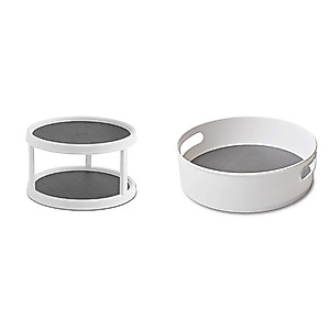 Copco 2555-0187 Non-Skid 2-Tier Pantry Cabinet Lazy Susan Turntable, 12-Inch, White/Gray & Non-Skid Storage Turntable, 12-Inch, Gray