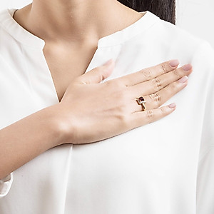 Ivy Gems Yellow Gold 9K Square Garnet 5 mm and Round Diamond Promise Ring Contemporary Design for Women January Birthstone Engagement Size 5