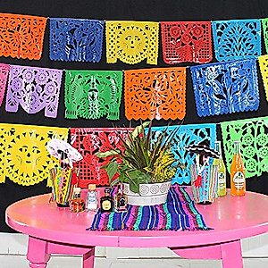 Papel picado, Mexico decor, Fiesta decoration. 16 ft Long, Coco party supplies, Plastic Banner, Cinco de Mayo, taco tuesday, B274